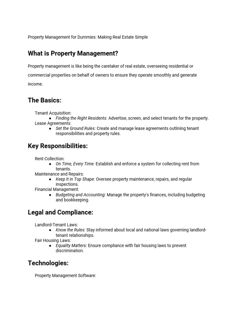 Property Management For Dummies - Making Real Estate Simple | PDF ...