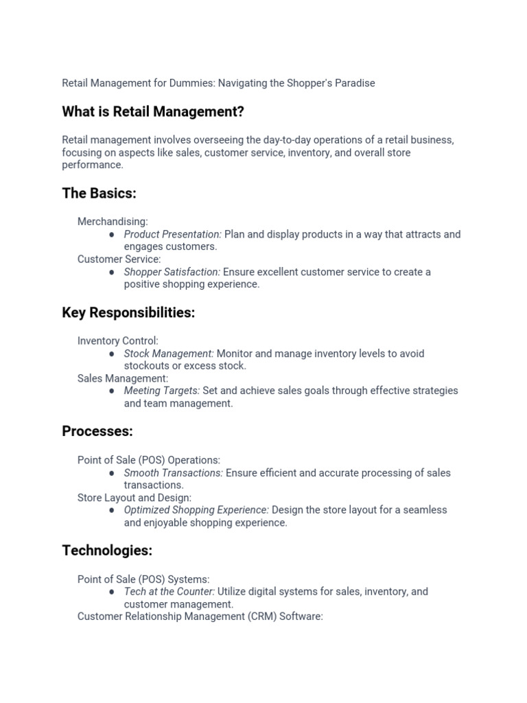 Retail Management For Dummies - Navigating The Shopper - S Paradise ...