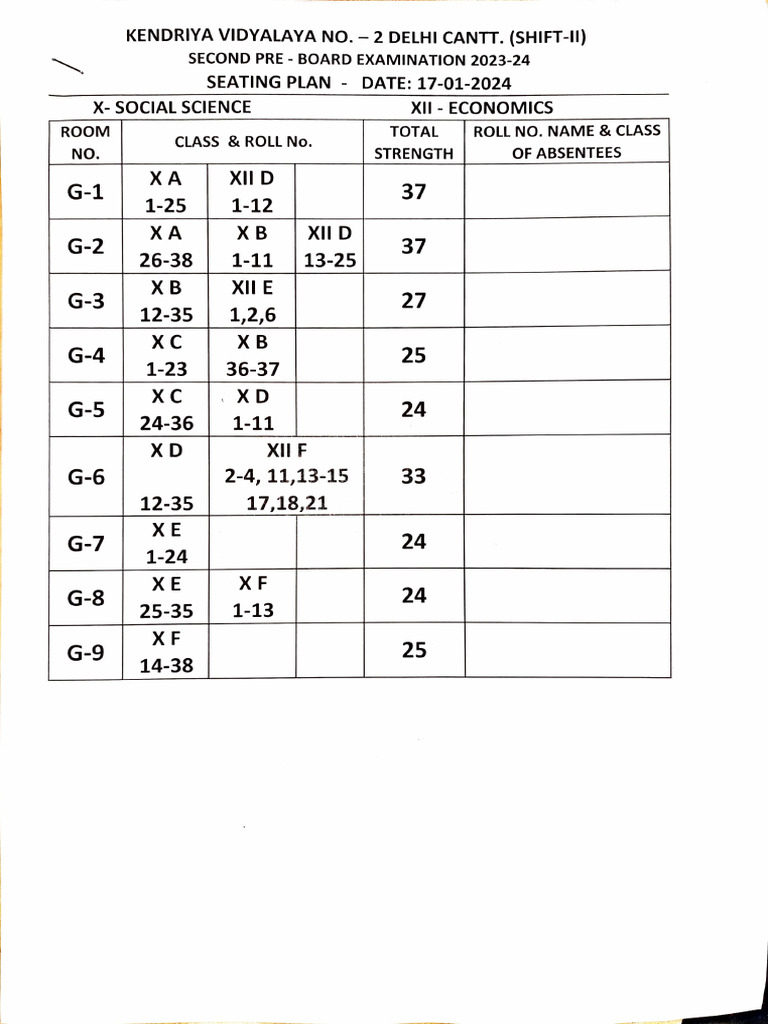 2023-24 Pre-Board Exam Seating Plan | PDF
