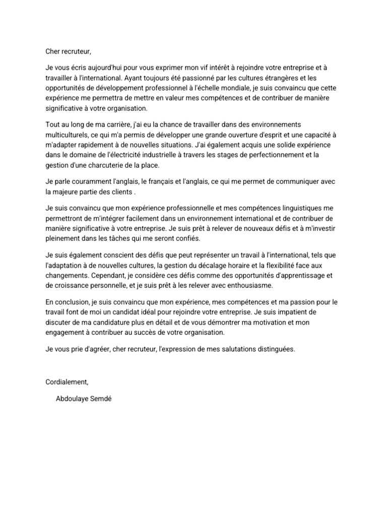 Candidature pour un poste international | PDF
