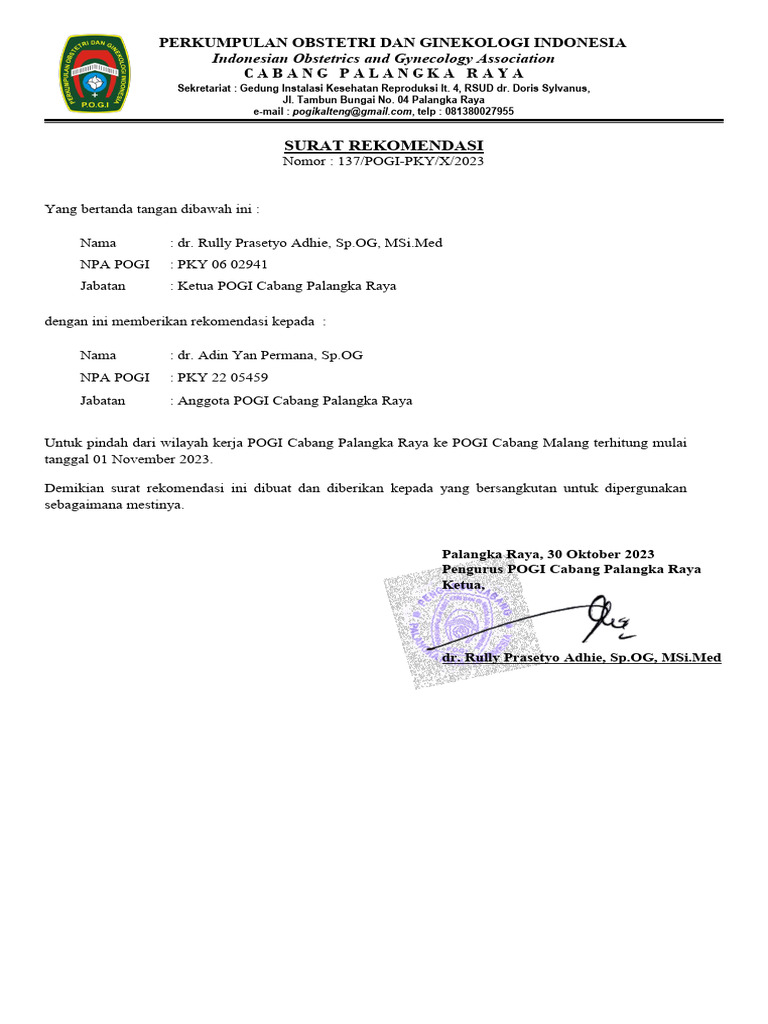 Contoh Surat Rekomendasi | PDF