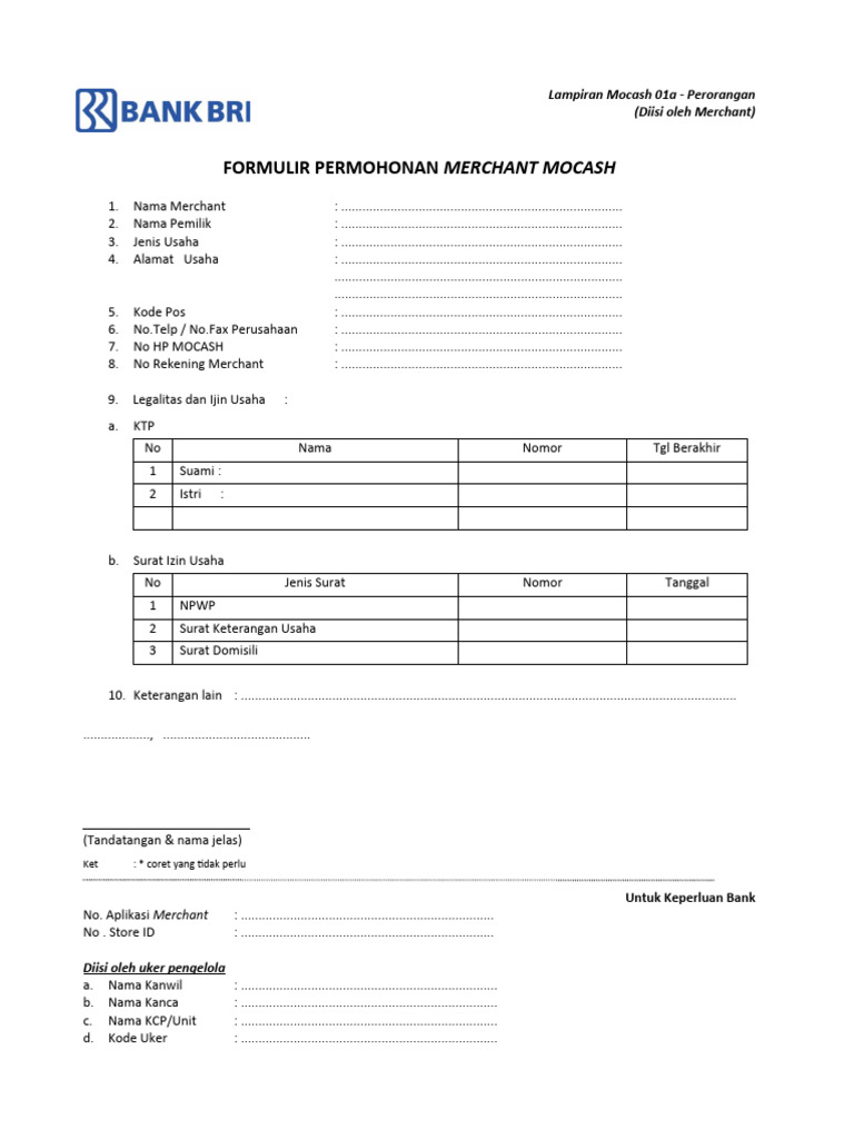Formulir Permohonan Merchant Mocash | PDF | Pengelolaan Keuangan & Uang