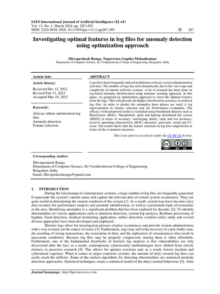 Investigating Optimal Features in Log Files For Anomaly Detection Using ... Investigating Optimal Features in Log Files For Anomaly Detection Using ...