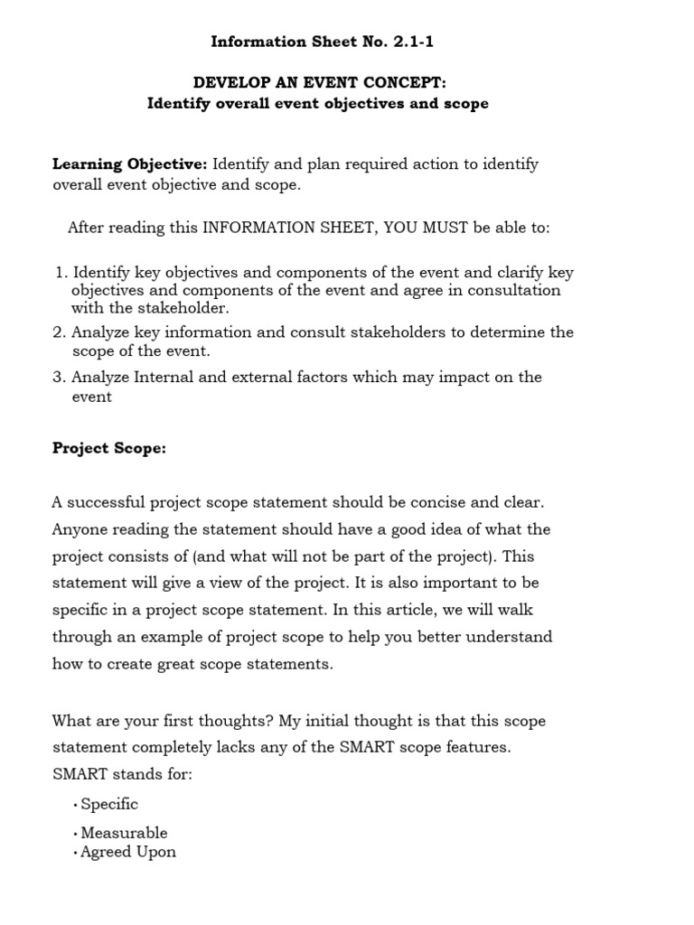 Information Sheet No. 2.1-1 Develop An Event Concept: Identify Overall Event Objectives and ...