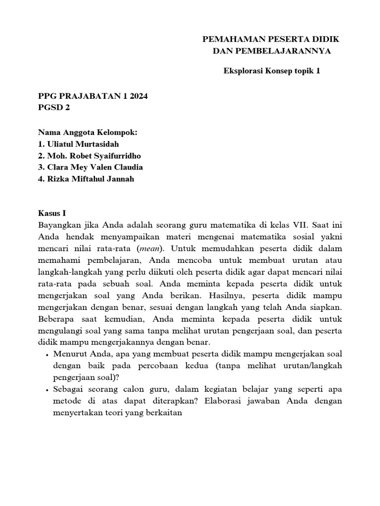 Tugas Ruang Kolaborasi Pemahaman Peserta Didik Dan Pemahamannya (Topik 1) | PDF | Karier ...