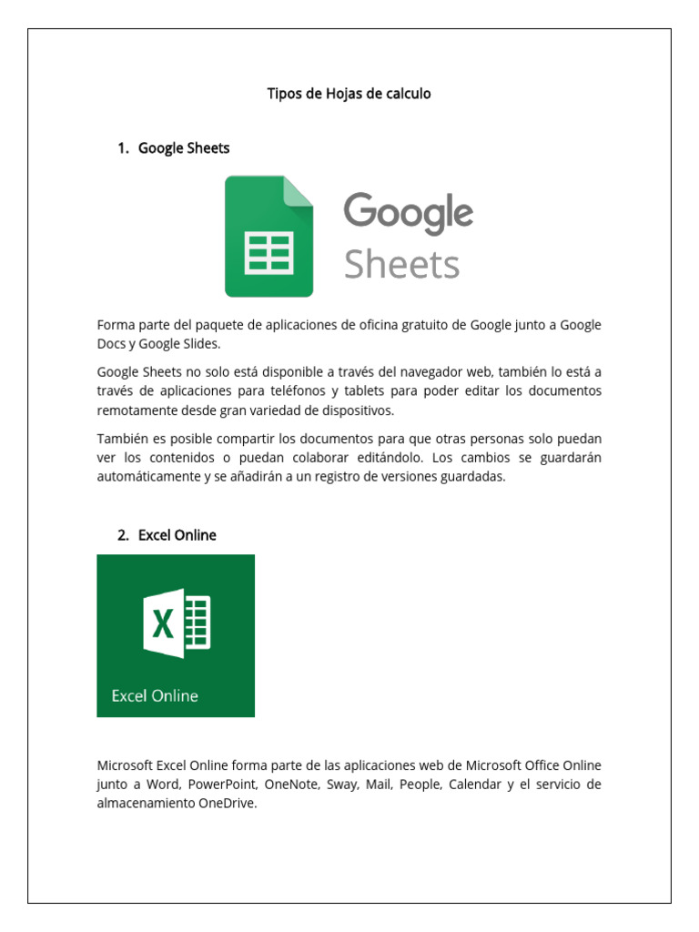 Tipos de Hoja de Calculo | PDF