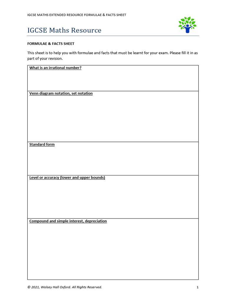 [M13.3] COMPLETE - Extended Formulae & Facts Sheet | PDF | Area | Triangle