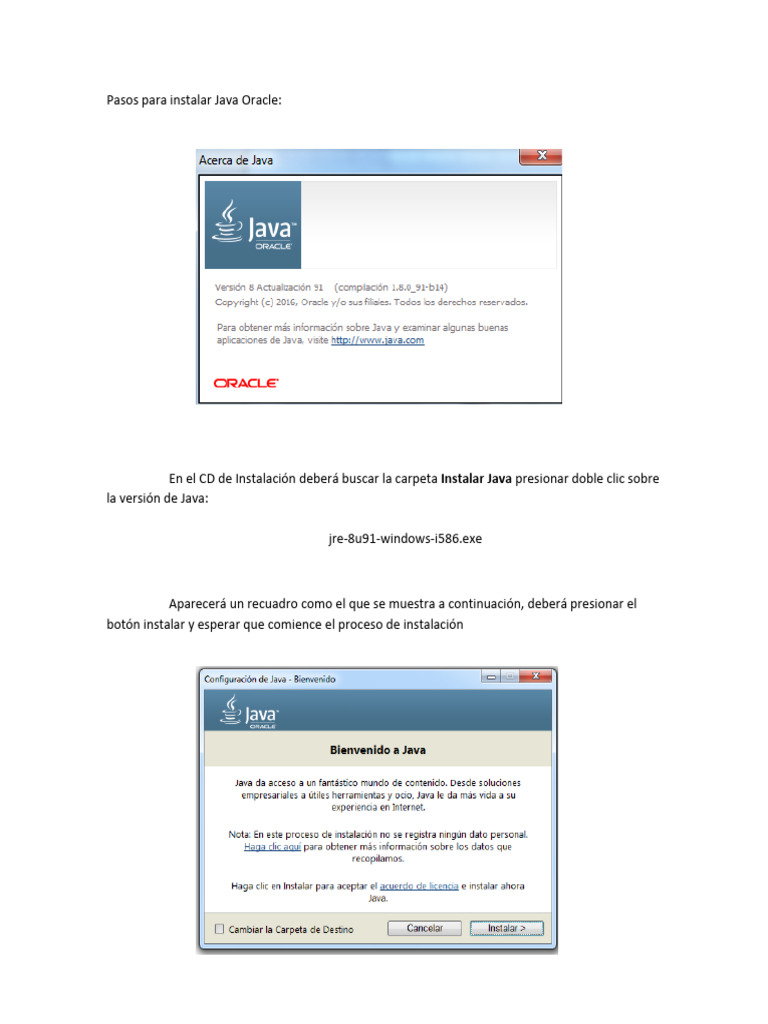 Pasos Para Instalar Java Oracle | PDF | Ventana (informática) | Archivo de computadora