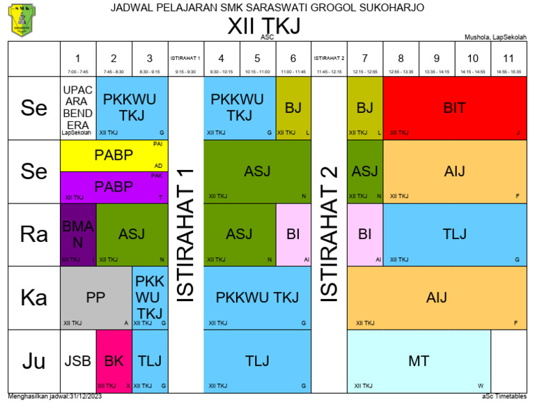 Jadwal Kelas Xii TKJ | PDF