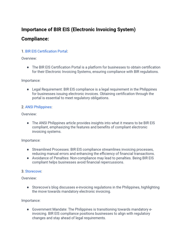 Importance of BIR EIS Advanced | PDF | Regulatory Compliance | Business ...