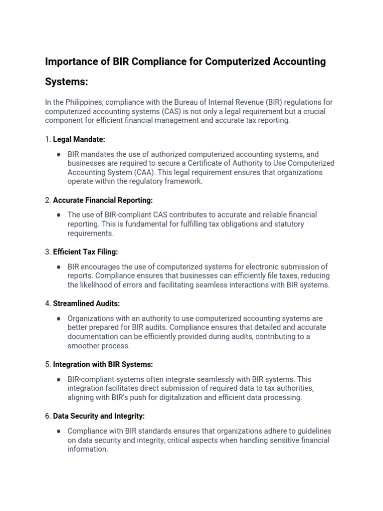 Importance of BIR CAS Advanced | PDF | Regulatory Compliance | Accounting