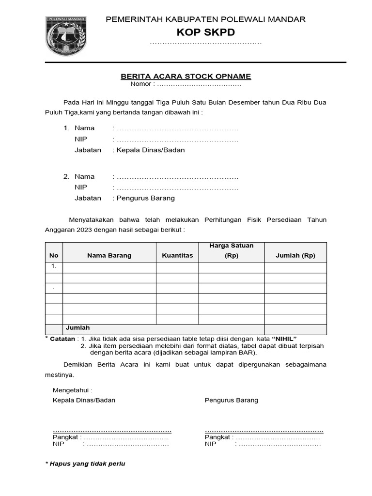 Berita Acara Stock Opname 2023 | PDF | Game & Aktivitas | Griya & Taman