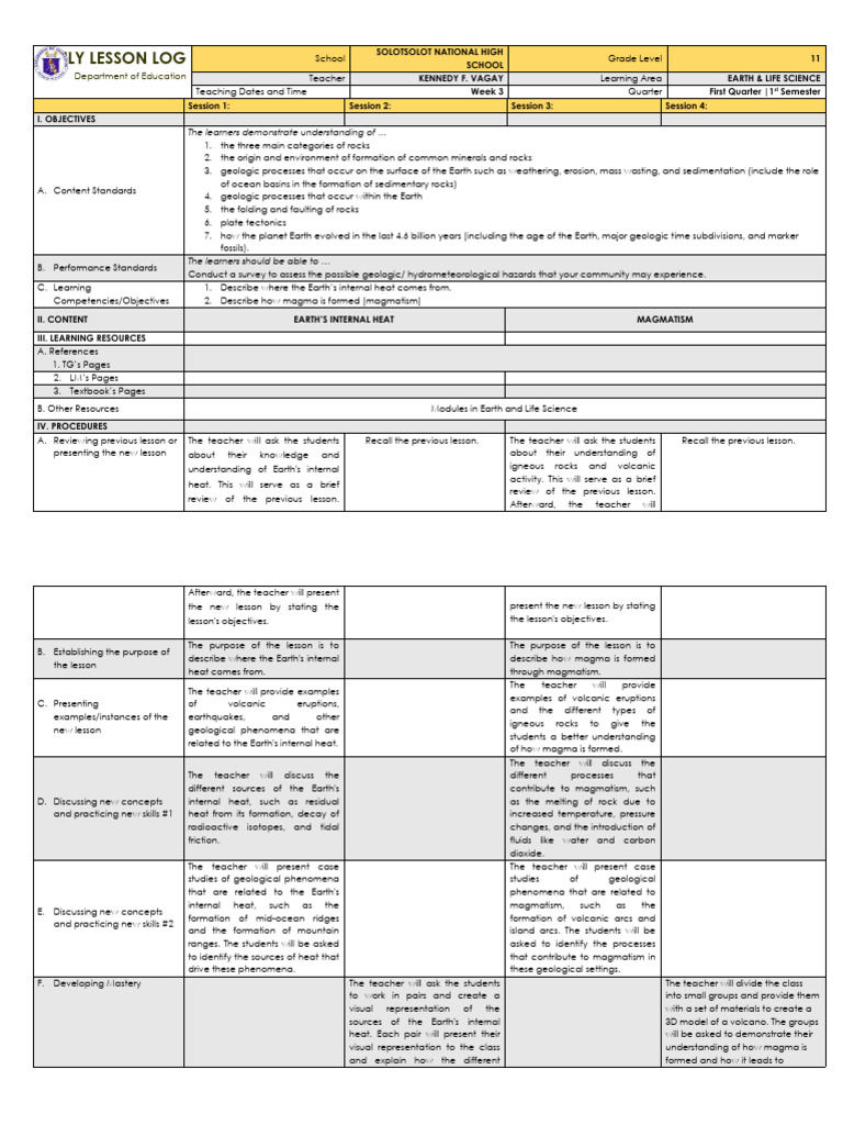 DLL Els Quarter 1 Week 3 | PDF | Volcano | Geology