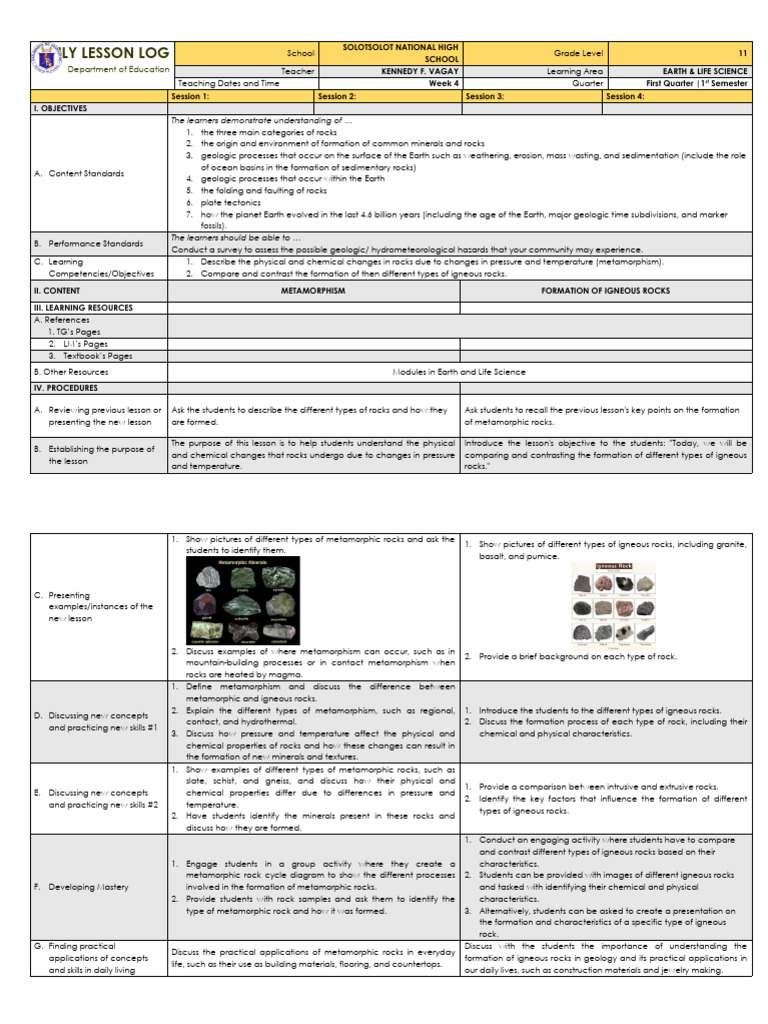 Earth Science Lesson Plan: Metamorphism | PDF | Rock (Geology) | Geology