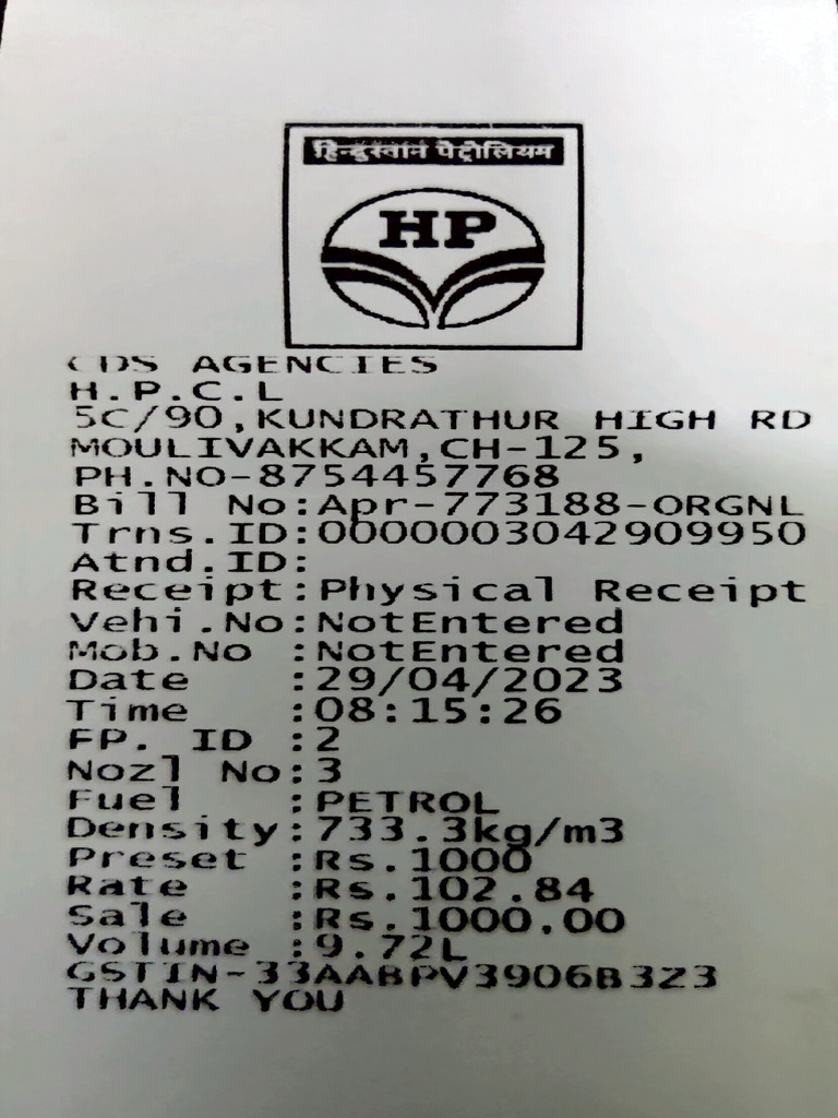 HP Petrol Bill Receipt Details | PDF | Law