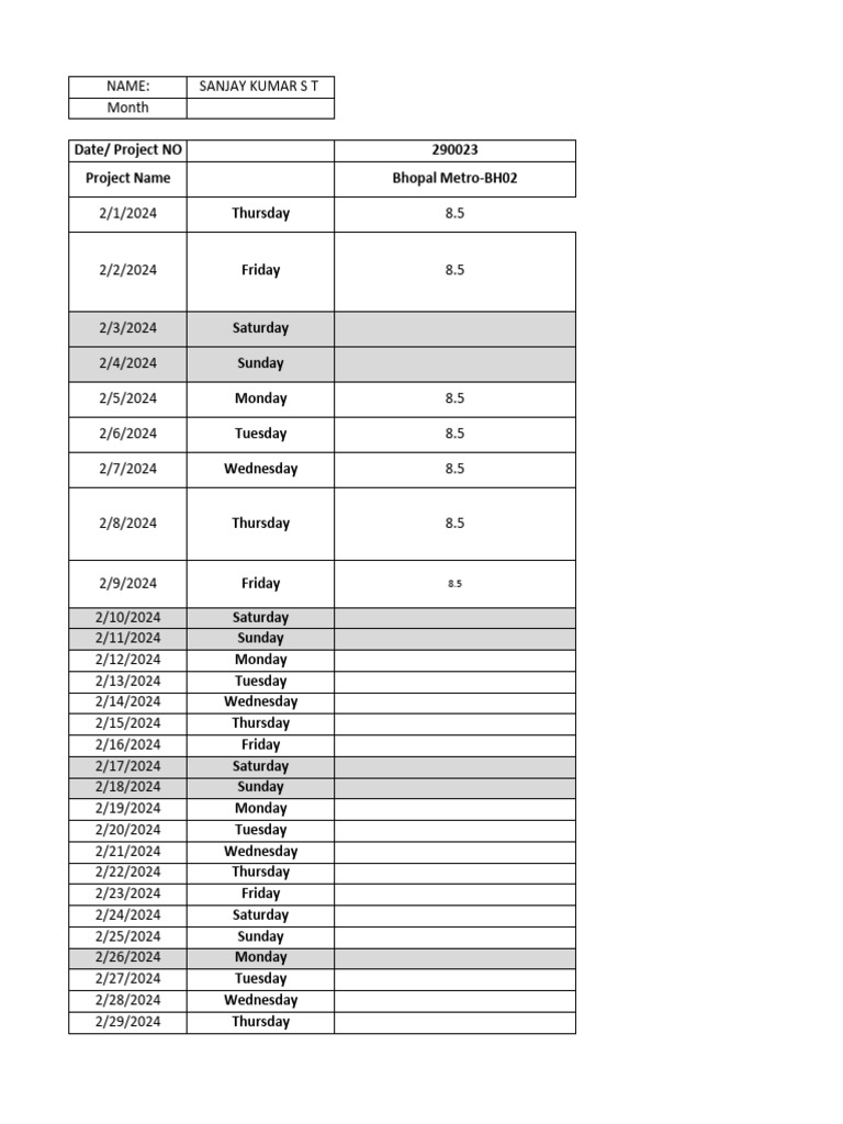 Sanjay Kumar S T-Time Sheet - Feb-2024 | PDF