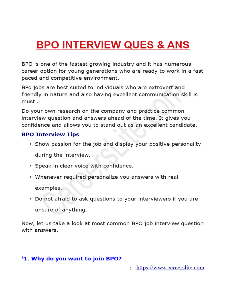 BPO Interview Ques Ans | PDF | Career & Growth | Finance & Money Management