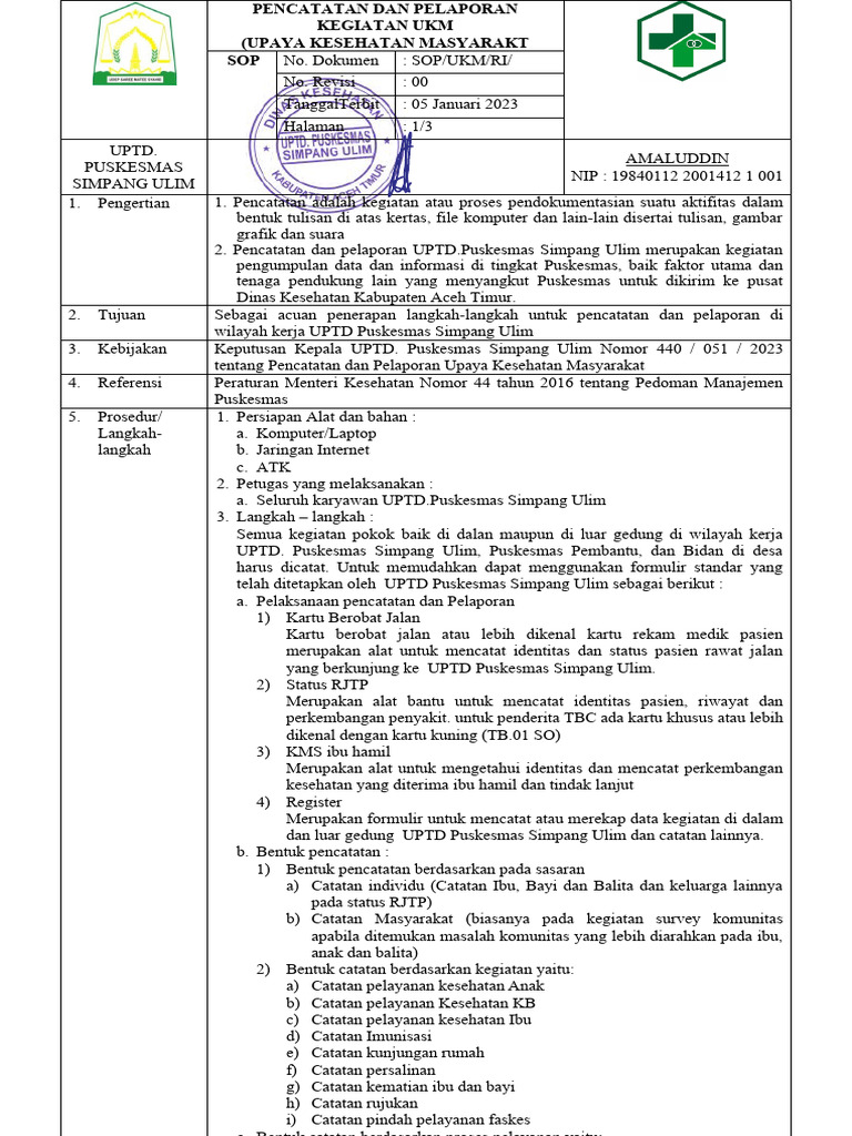 Review - Sop Pencatatan Dan Pelaporan Kegiatan Ukm | PDF