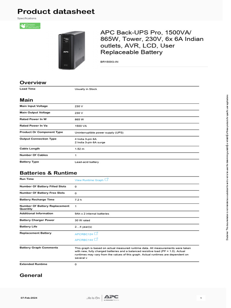 APC BackUPS-Pro BR1500G-IN | PDF | Electrical Engineering | Electricity