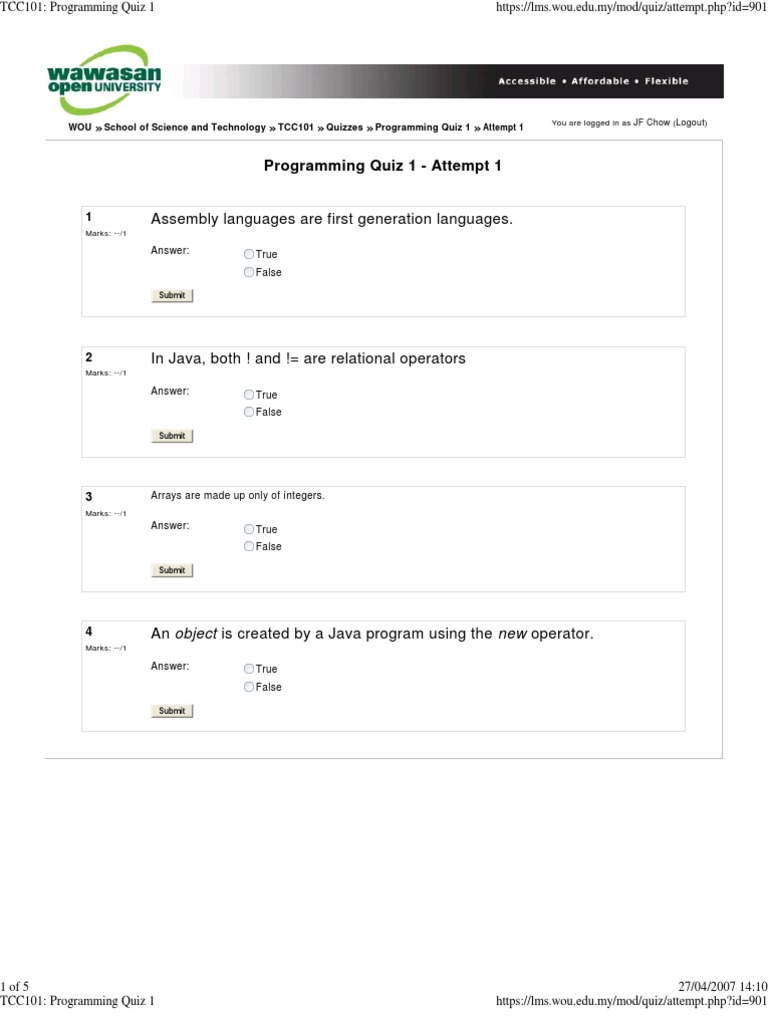 Computing 1 Programming Quiz 1 Pdf Integer Computer Science 4057