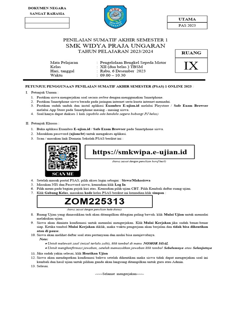 Petunjuk Soal Pengelolaan Bengkel Sepeda Motor Kelas Xii TBSM | PDF Petunjuk Soal Pengelolaan Bengkel Sepeda Motor Kelas Xii TBSM | PDF