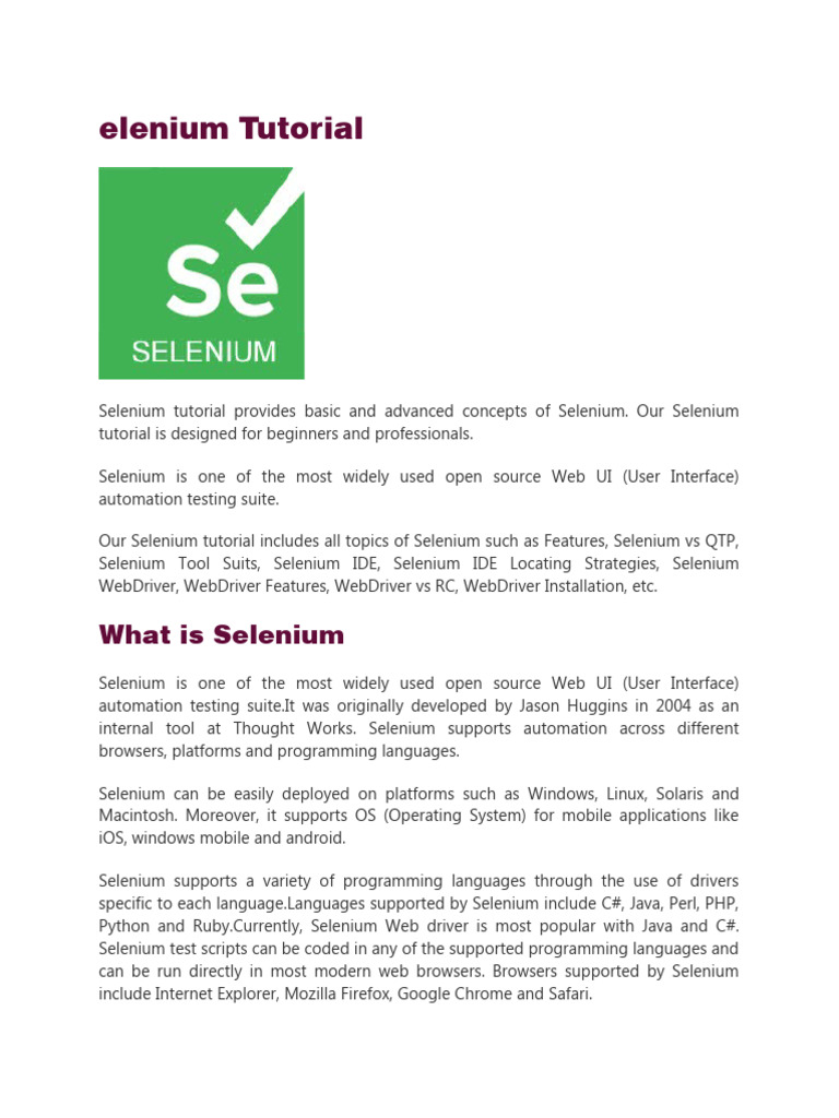 elenium Tutorial | PDF | Selenium (Software) | Computer Programming