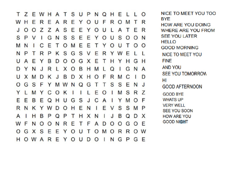 SOPA DE LETRA GREETINGS | PDF