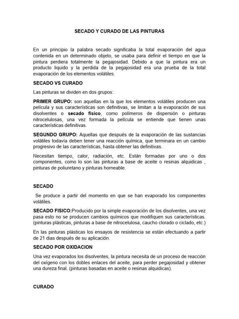 Secado Y Curado De Las Pinturas Pdf Solvente Mezcla