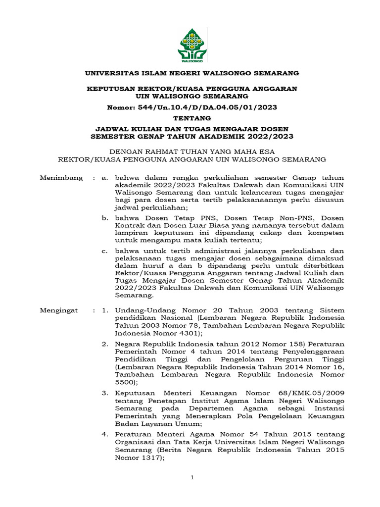 SK Jadwal Mengajar SMT Genap 2022-2023 | PDF | Sains & Matematika