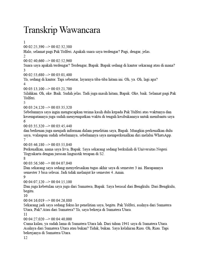 Contoh Transkrip Wawancara | PDF