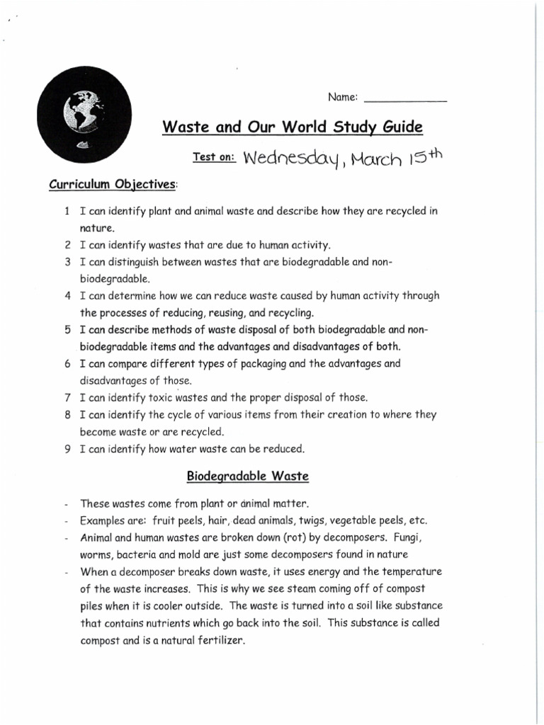 Waste and Our World Study Guide | PDF