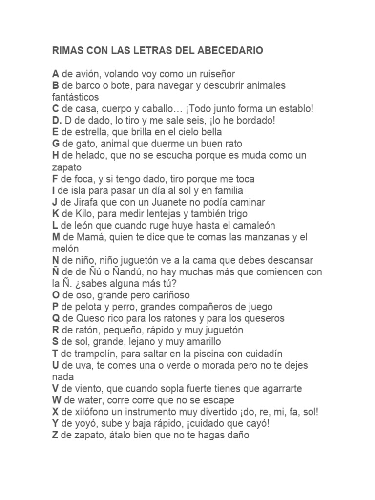 Rimas Con Las Letras Del Abecedario | PDF