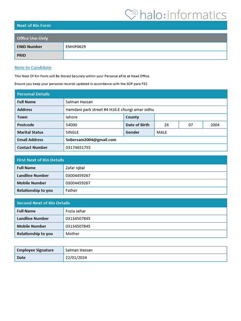 Halo - Next of Kin Form | PDF
