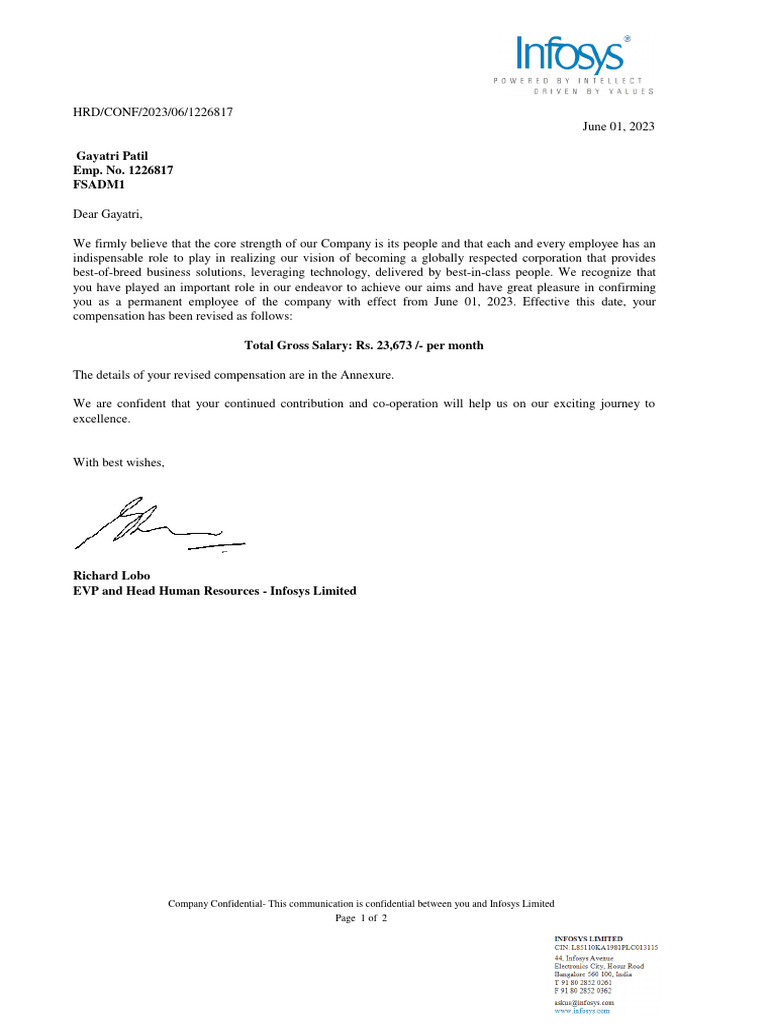 Confirmation Letter | PDF | Salary | Employment