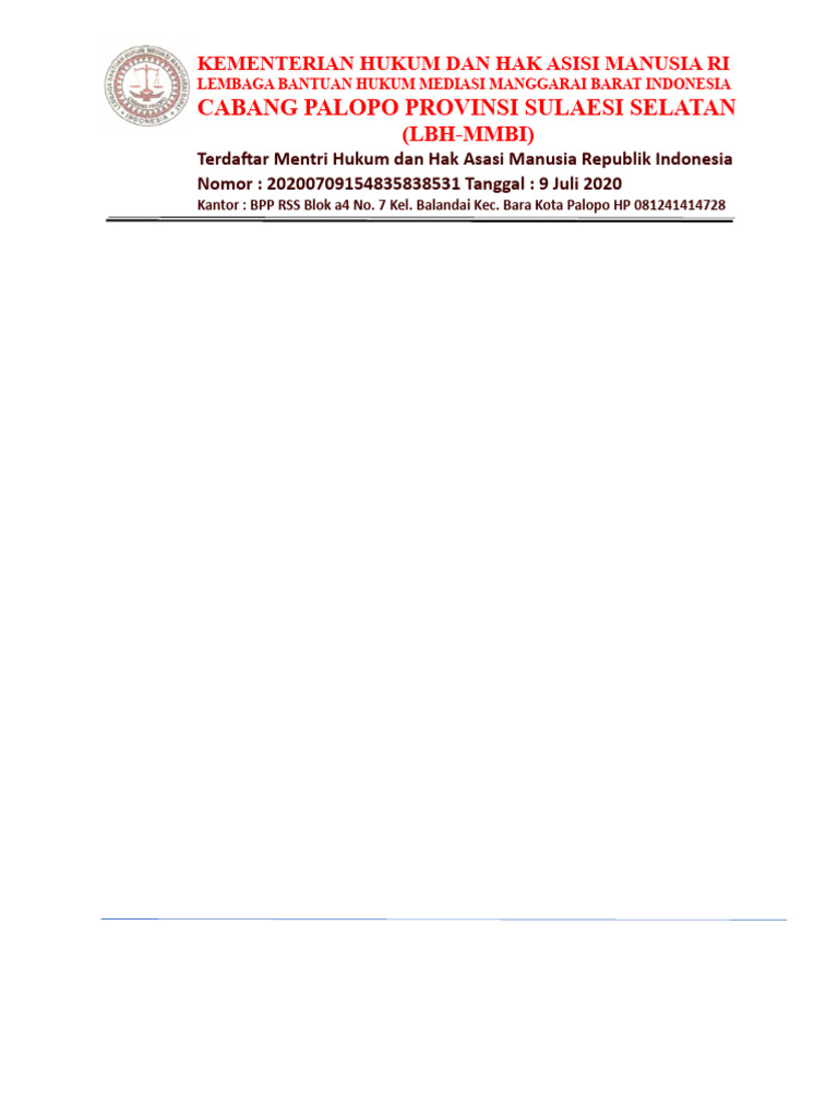 Kop Surat LBH MMBI | PDF