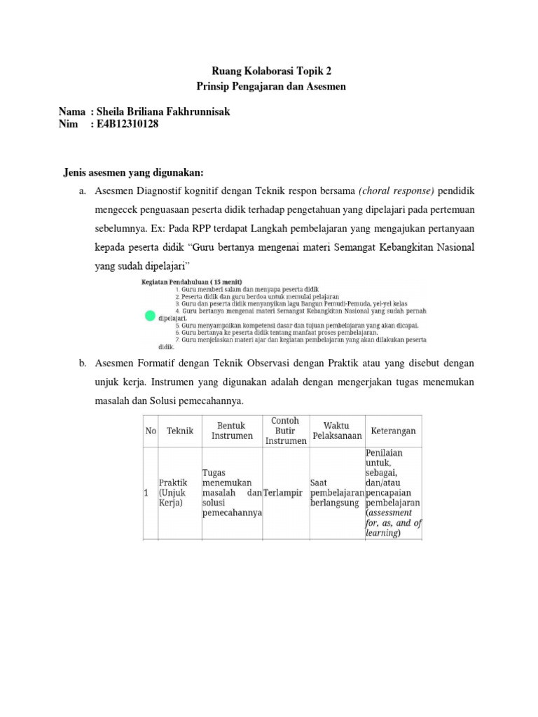 Ruang Kolaborasi Topik 2 (Prinsip Pengajaran Dan Asesmen) | PDF