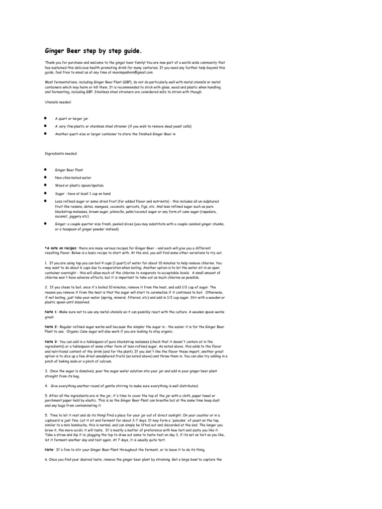 Ginger Beer Step by Step Guide | PDF | Beer | Ginger