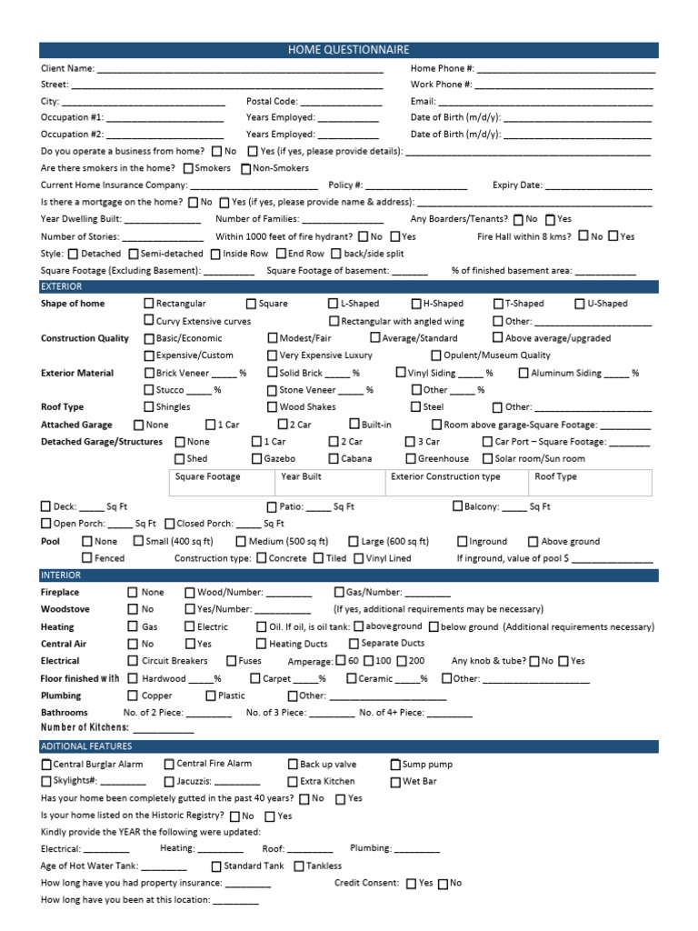 Home Questionnaire Fillable PDF | PDF | Water Heating | Building ...