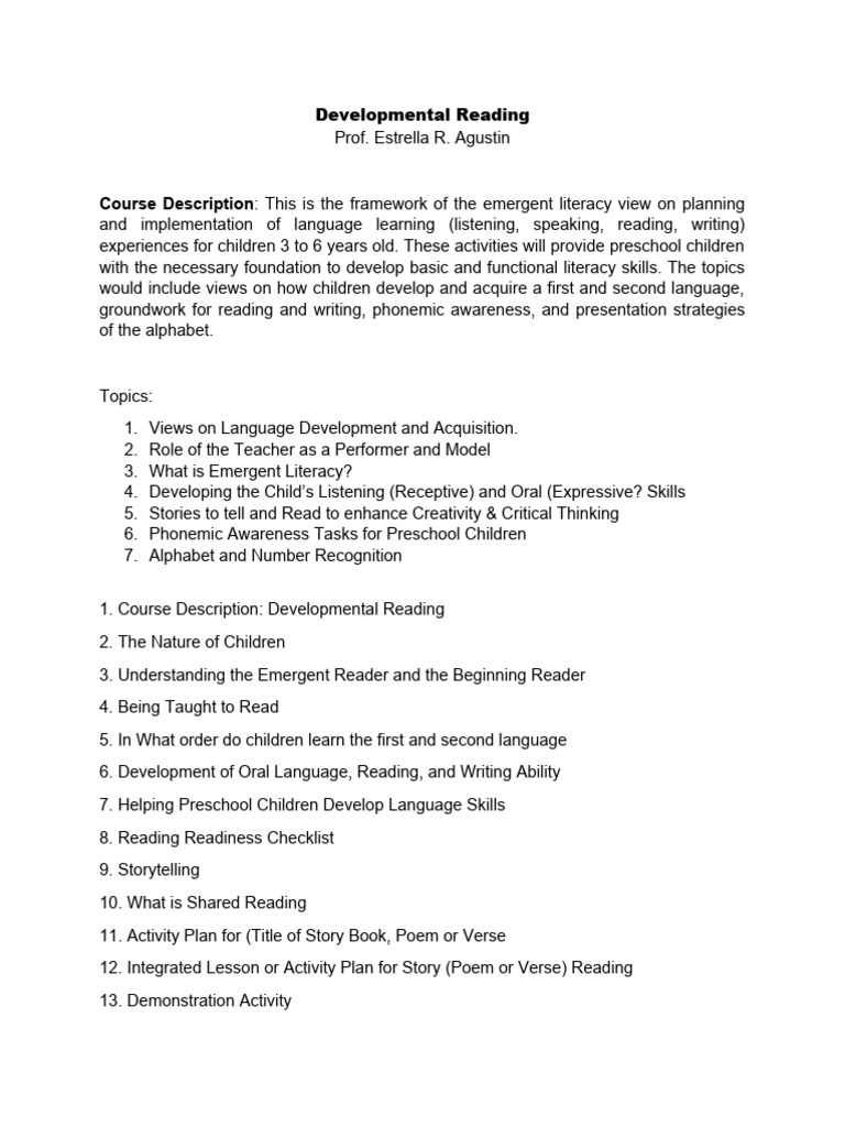 Developmental Reading Handouts | PDF | Language Arts & Discipline