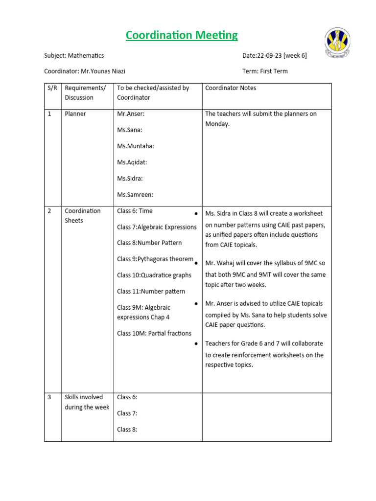 Coordination Meeting Report Format Week 2 | PDF | Education Theory ...