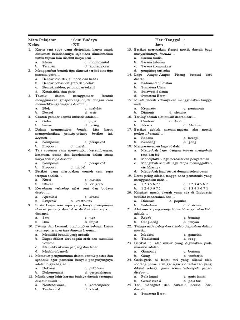 SOAL US SBD Buk Kam Kls 3 | PDF