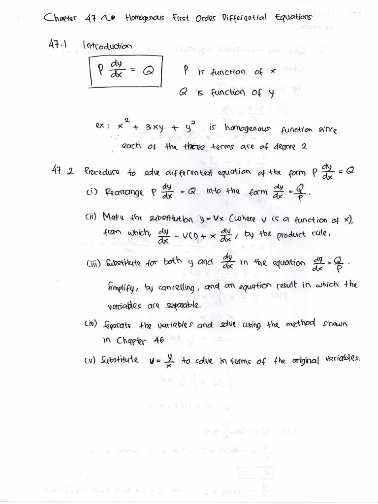 Homogenous First Order Differential Equation | PDF