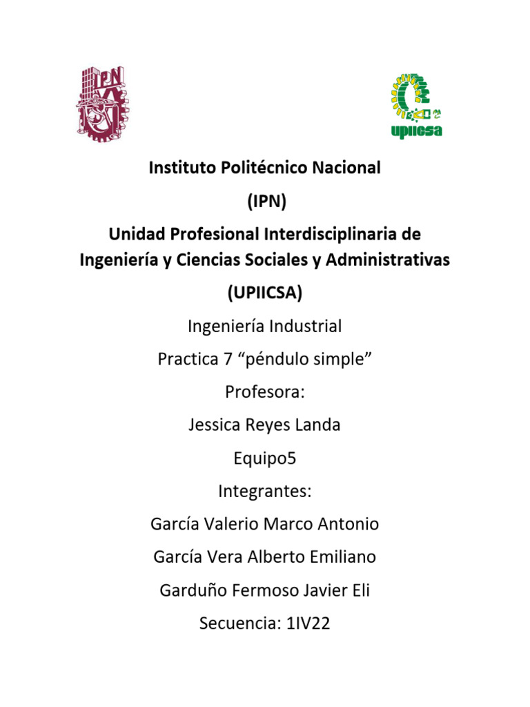 Análisis de Péndulo Simple en UPIICSA | PDF | Péndulo | Ecuaciones
