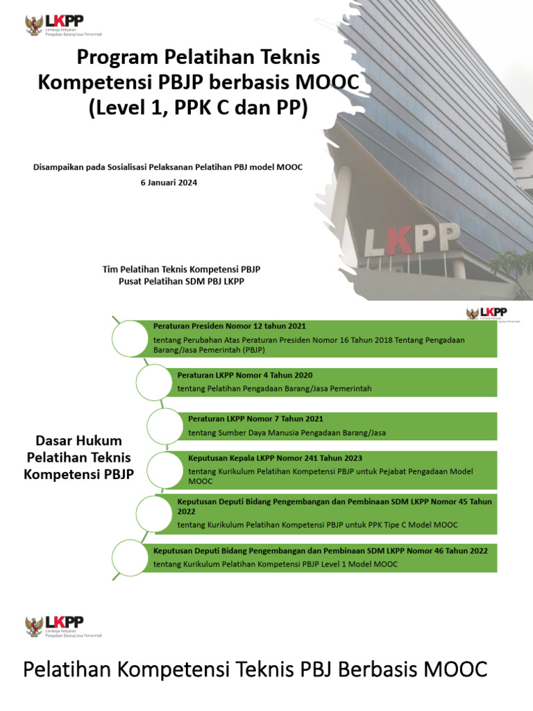 Penjelasan Program Pelatihan Teknis Kompetensi PBJP (Ibu Ketsia) | PDF