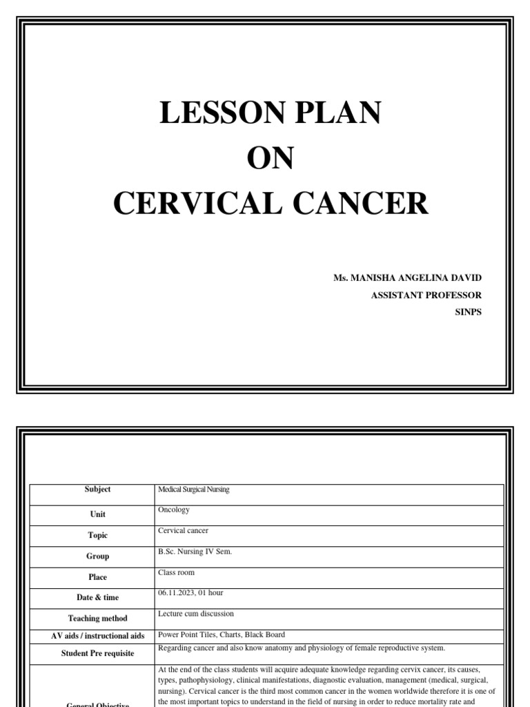 Lesson Plan on cervical cancer | PDF | Cervical Cancer | Cancer