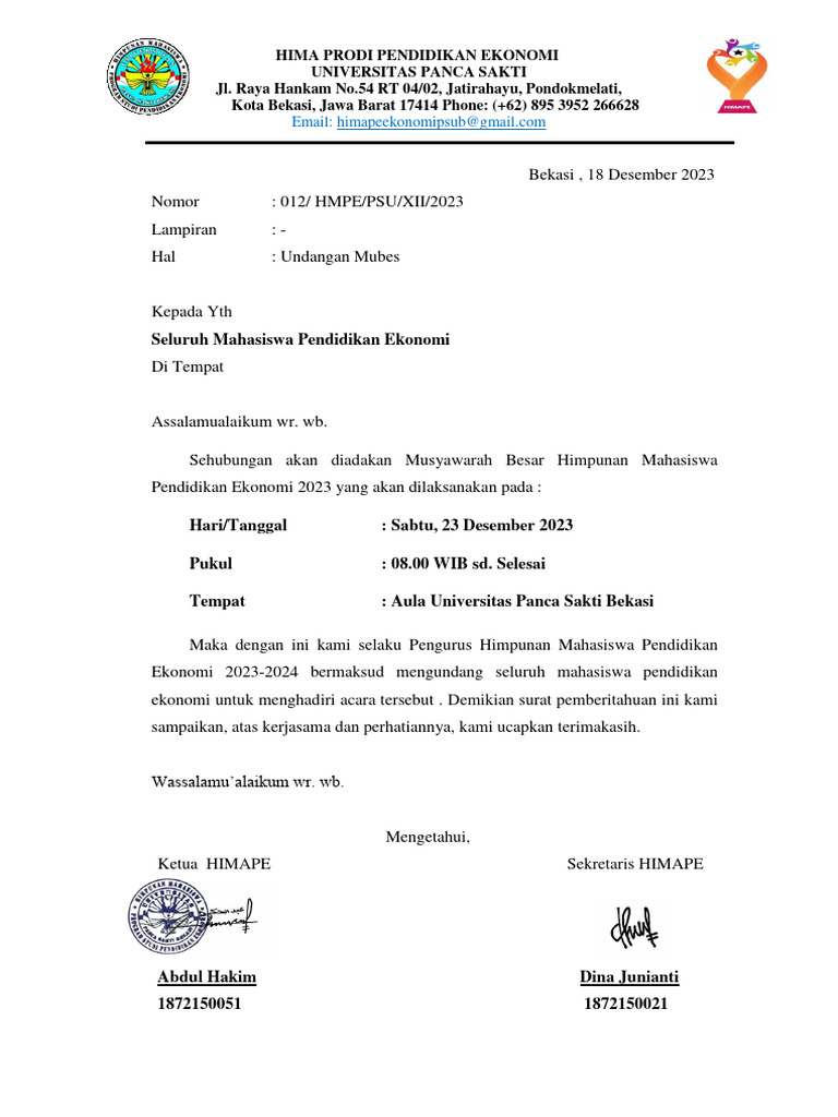 Undangan Mubes HIMA Pendidikan Ekonomi | PDF