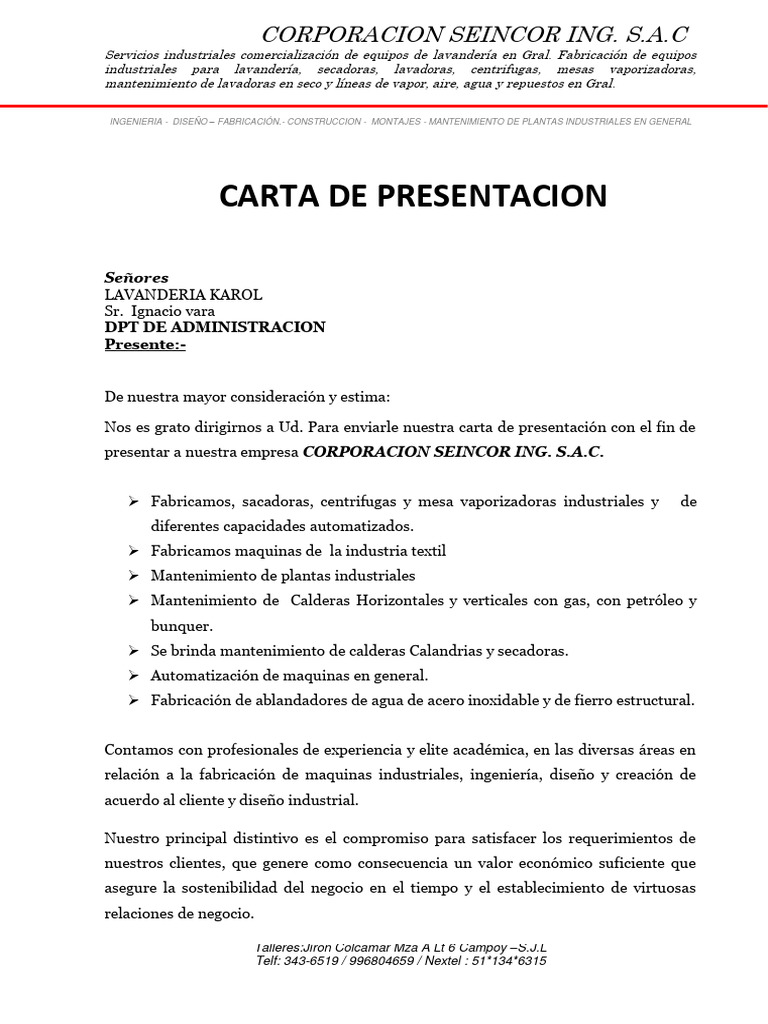 Carta de Presentacion | PDF | Ingeniería | Business