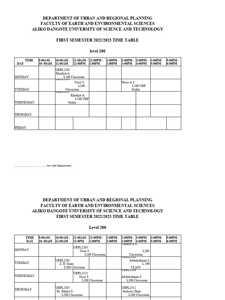 2022.2023 First Semester Lecture Timetable | PDF | Academia