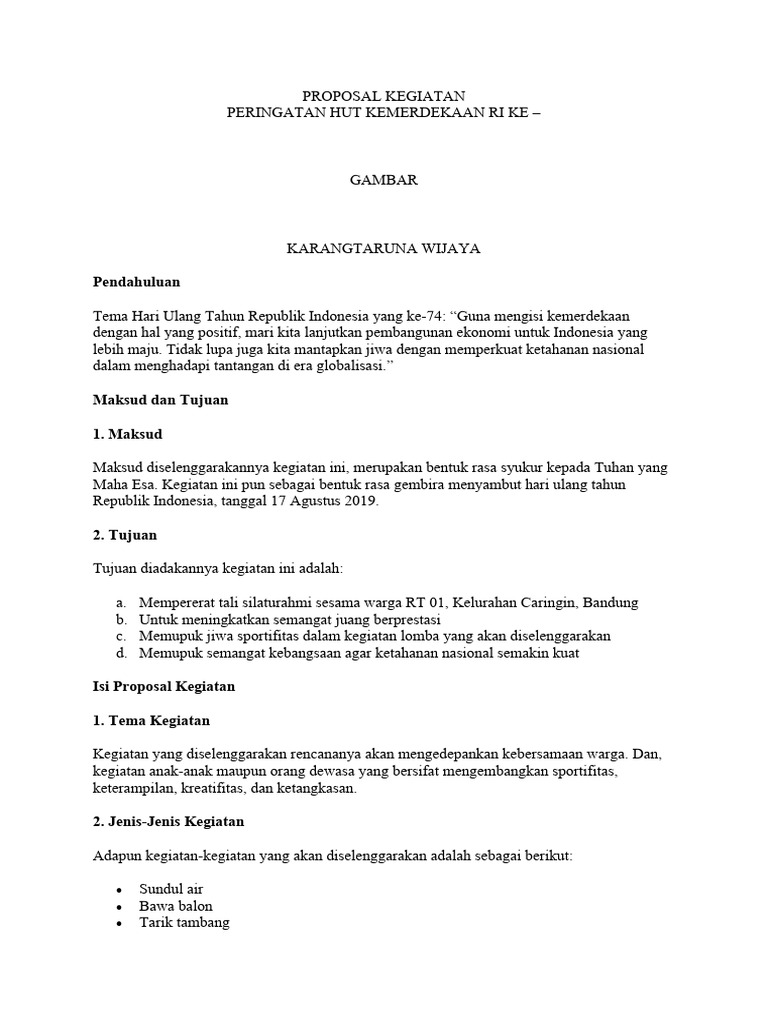 Contoh Proposal 17 Agustus Tingkat RT Dan Desa | PDF