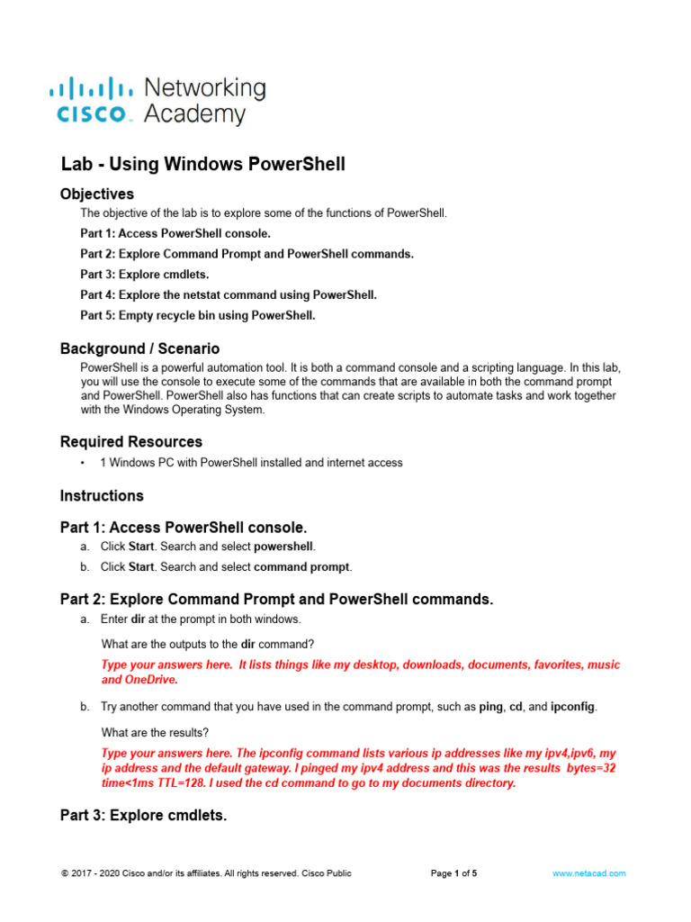 3.3.11-Lab Using Powershell Done | PDF | Command Line Interface | Internet Protocols
